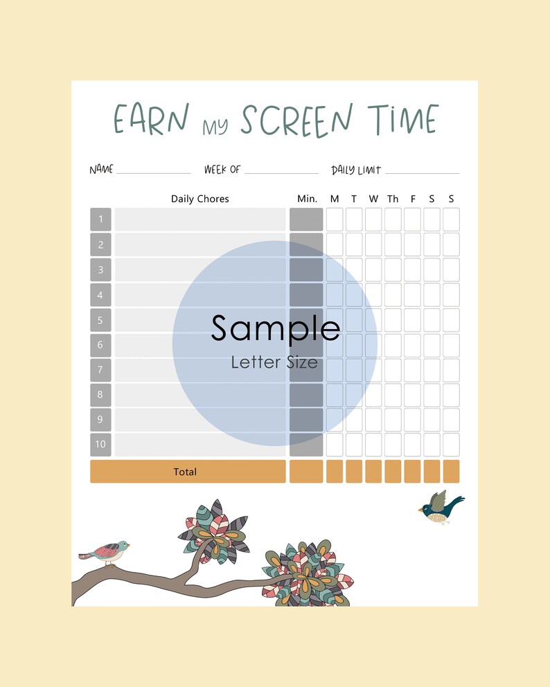 Birds Reward Chart_earn My Screen Time | Printable Reward Chart for ...
