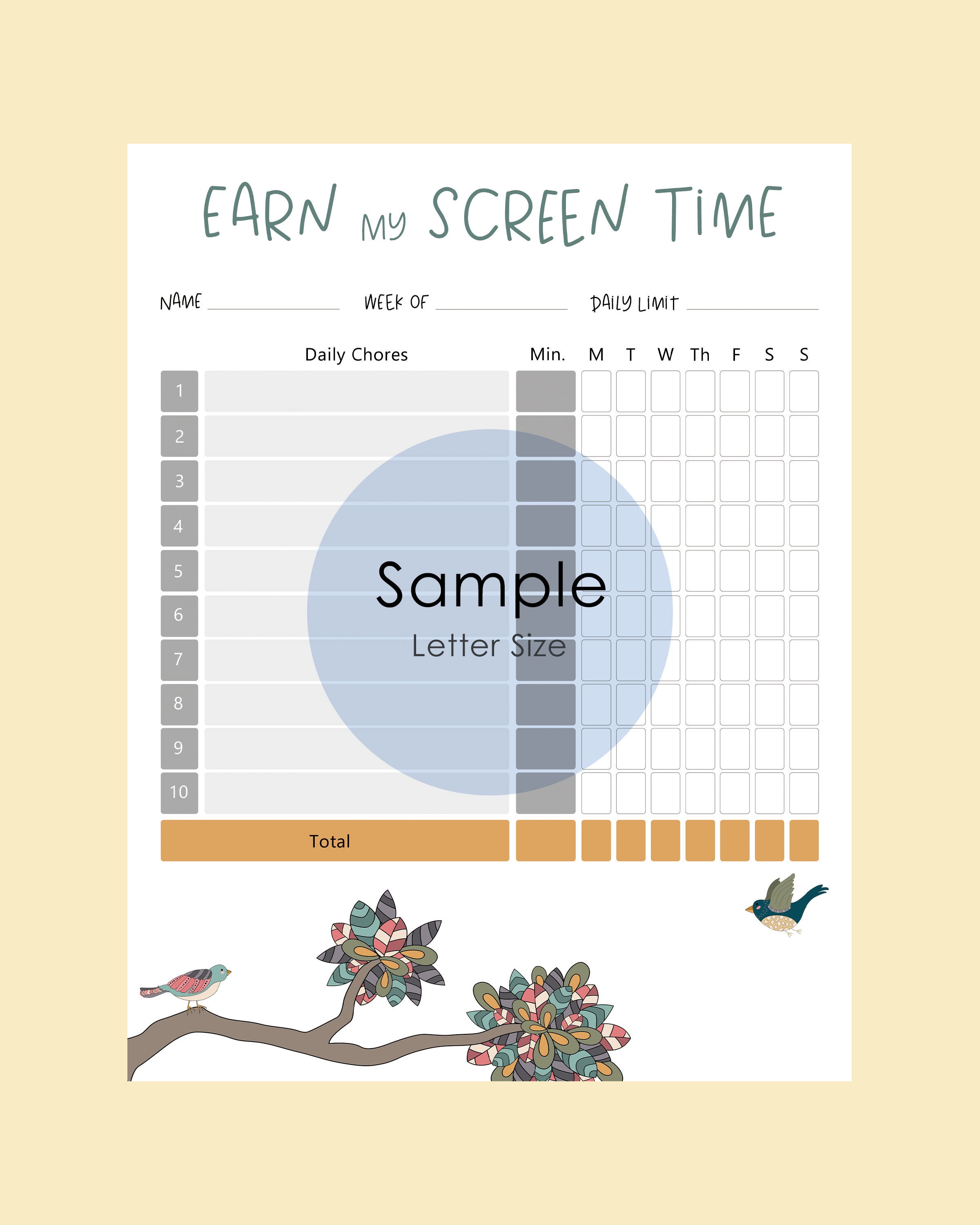 Birds Reward Chart_earn My Screen Time | Printable Reward Chart for ...