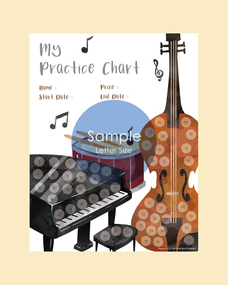 50 Day Music Practice Chart | Printable Reward Chart | Sticker Chart ...
