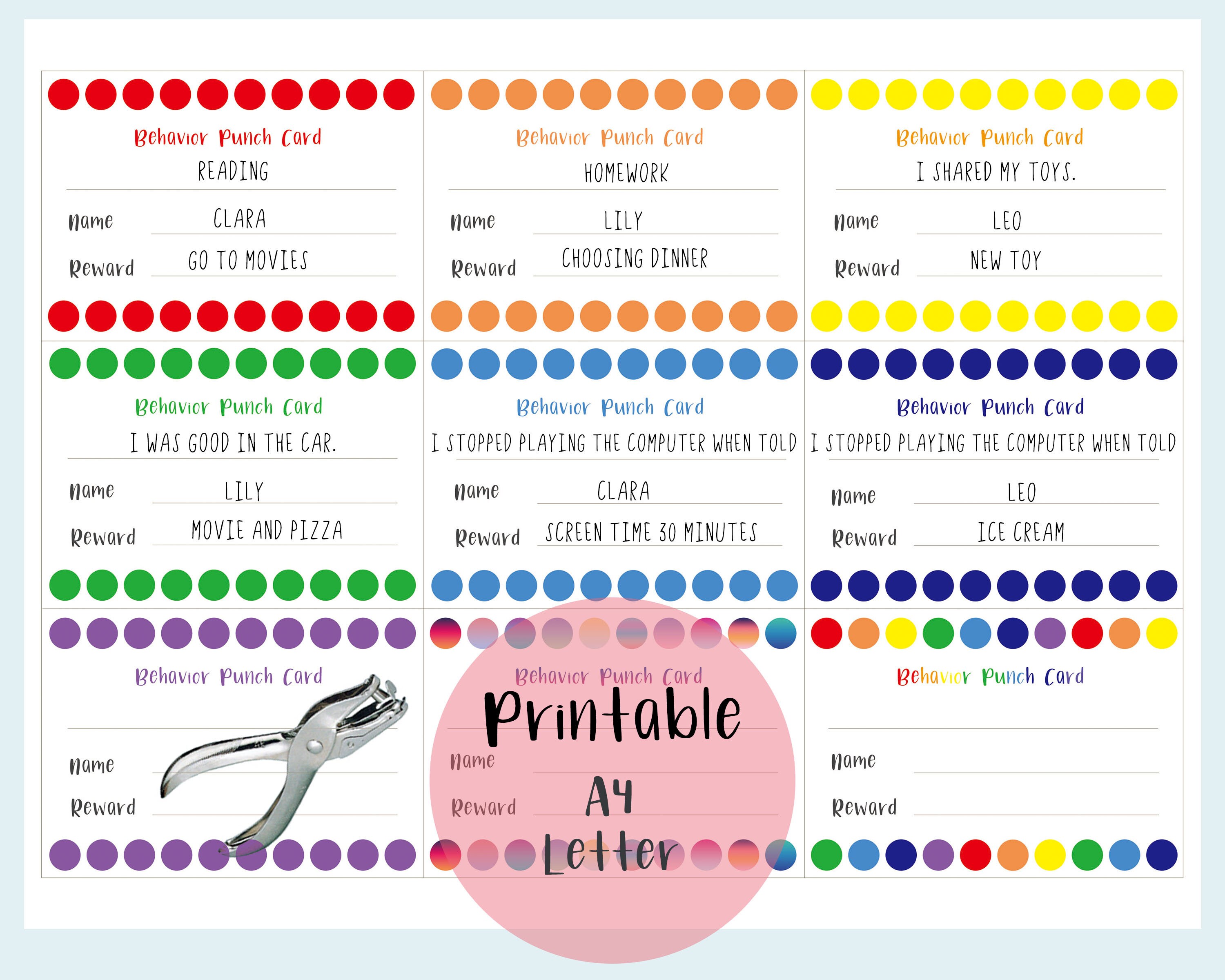 Rainbow Punch Card | Good Behavior Chart | Behavior Punch Cards ...
