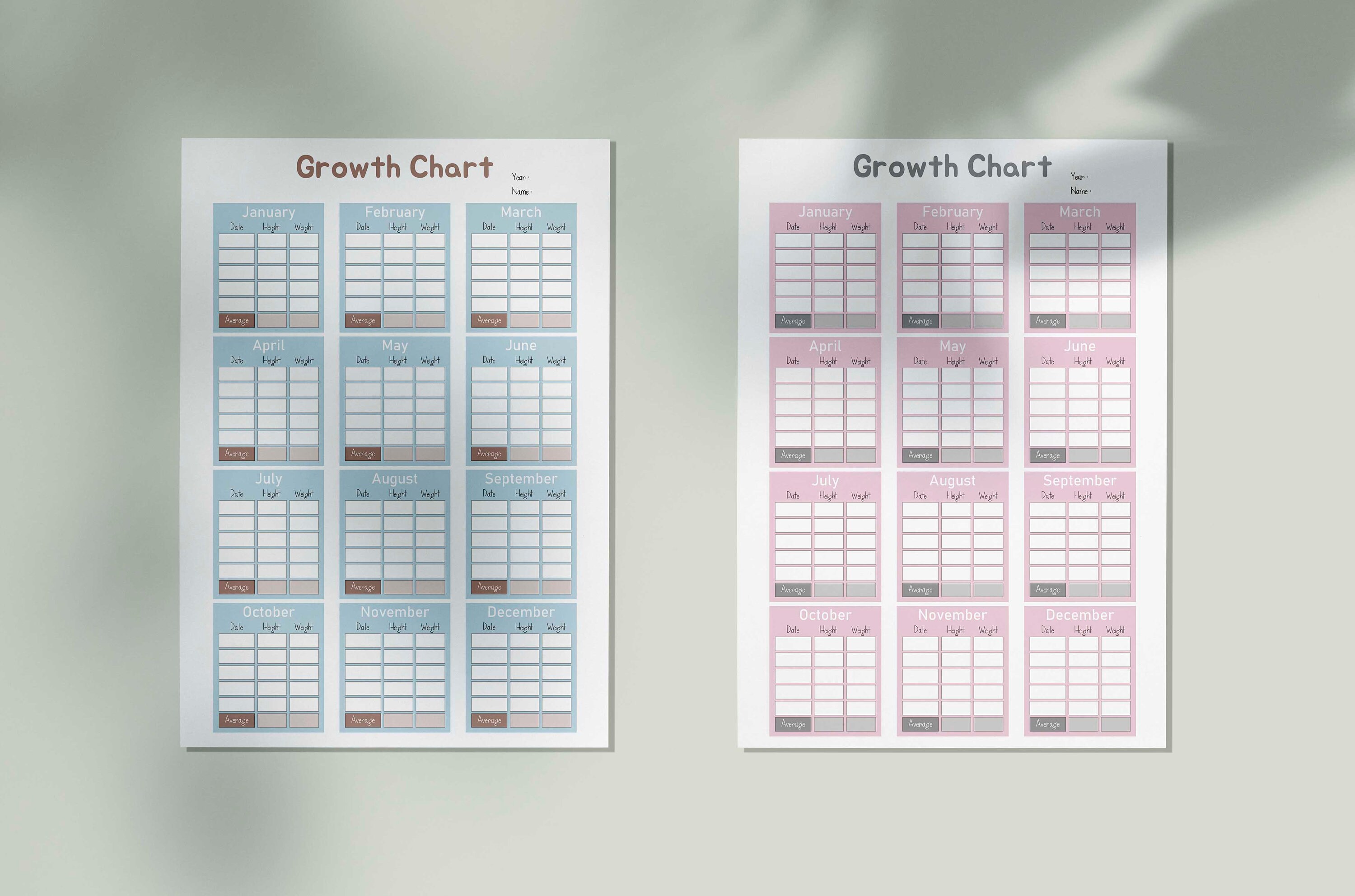 Growth-height & Weight-chart | Monthly KIDS Body Tracker | Printable ...