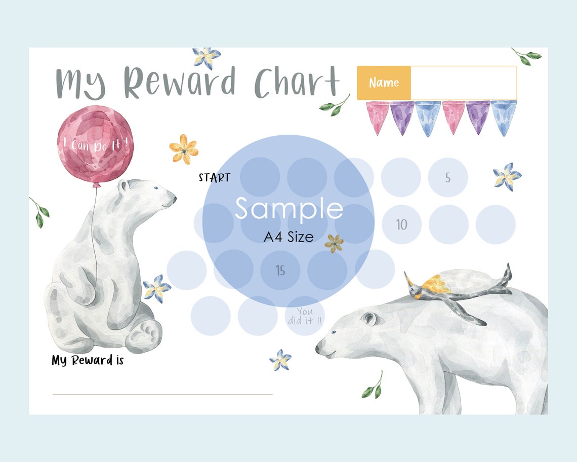 Polar Bear Reward Chart Printable | 20 Circles Sticker Chart for KIDS ...