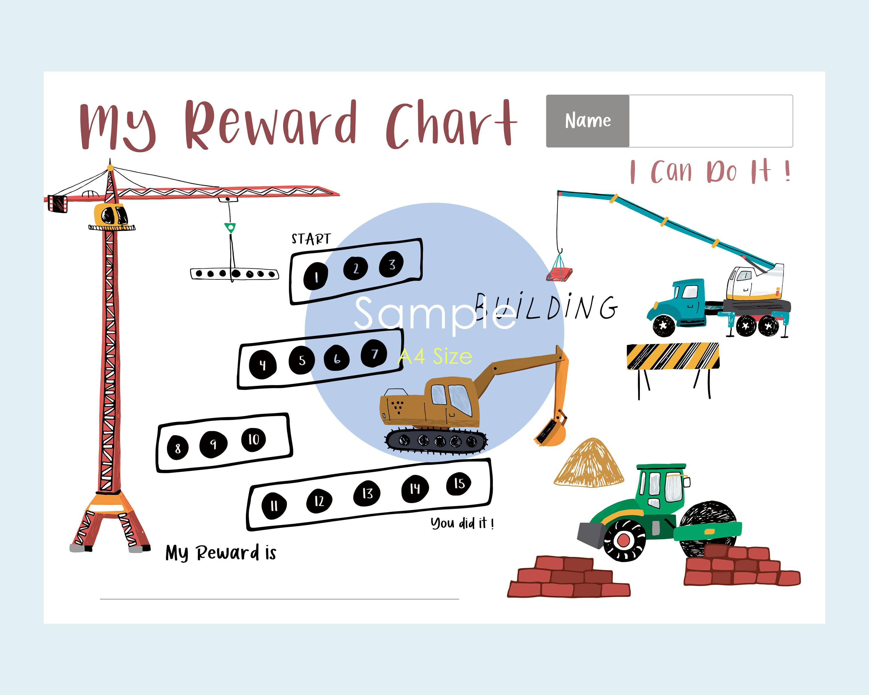 Construction Reward Chart for Kids Printable Reward Chart Reward Chart ...