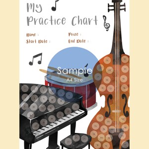50 Day Music Practice Chart | Printable Reward Chart | Sticker Chart ...