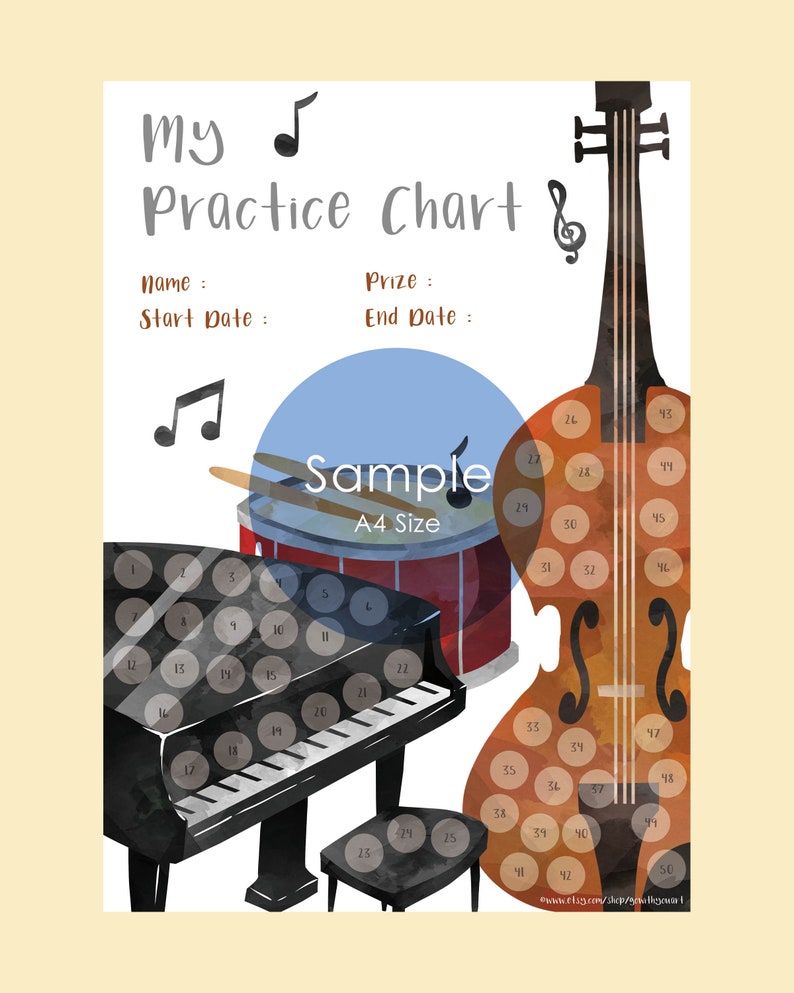 50 Day Music Practice Chart | Printable Reward Chart | Sticker Chart ...