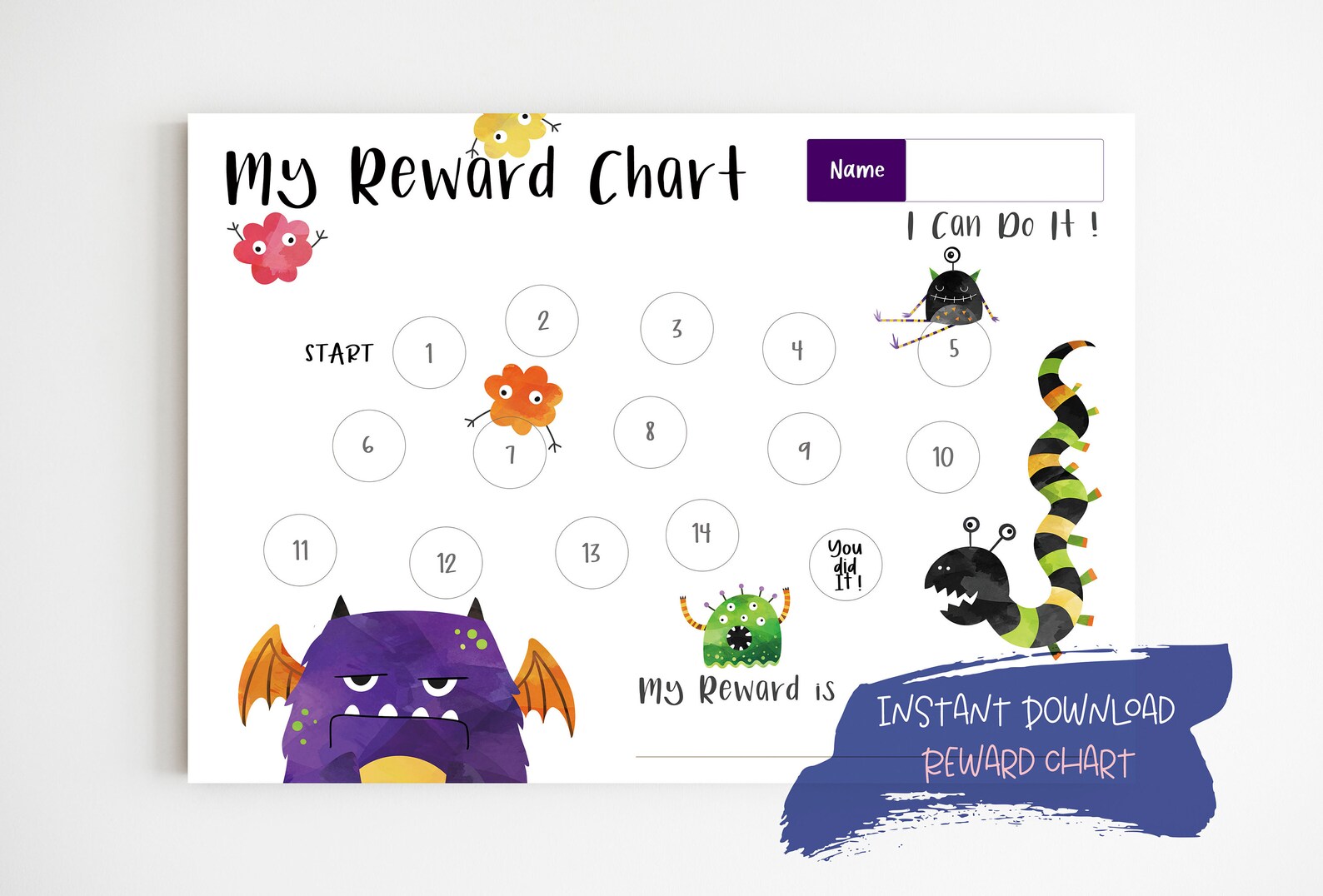 Monster Reward Chart for Kids Printable Reward Chart Reward Chart ...