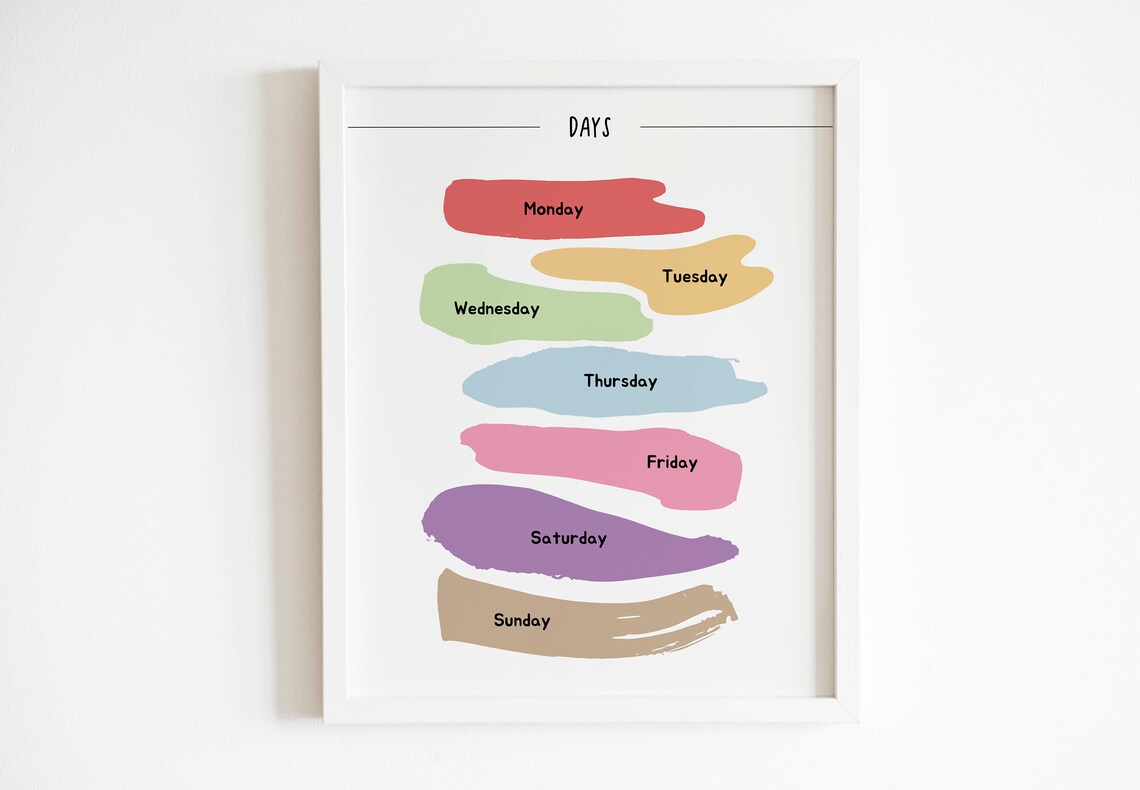 Colorful Days of the Week Printable Poster Learning Poster - Etsy