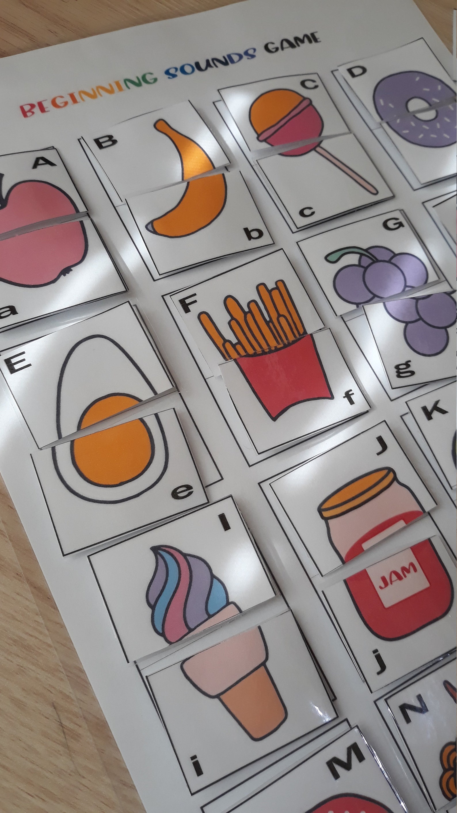 Beginning Sounds Matching Game Food Alphabet Game Preschool Curriculum ...
