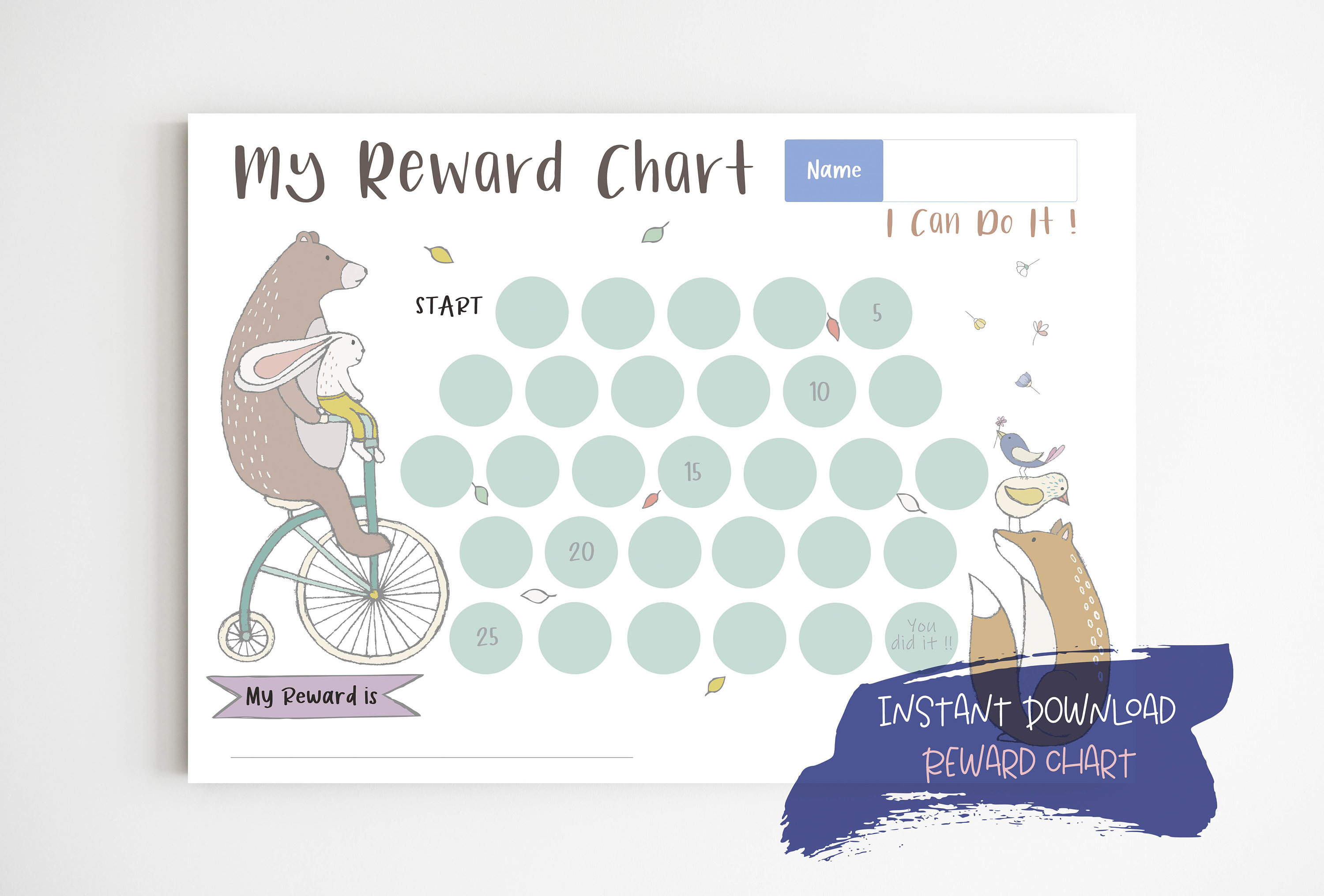 Forest Animal Reward Chart Printable Reward Chart Instant Download ...
