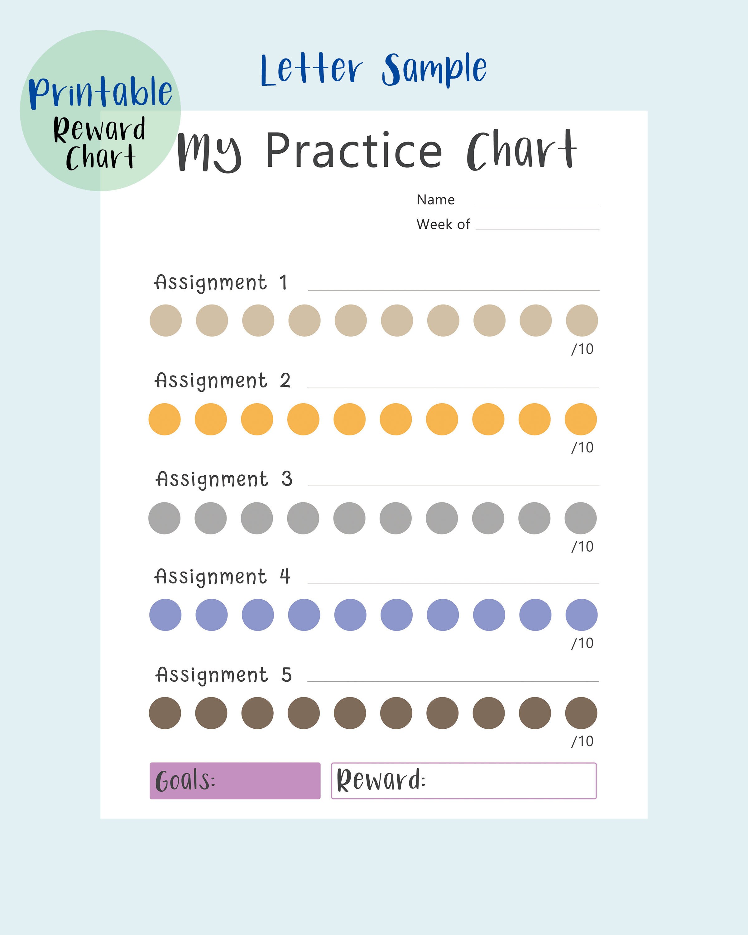 Practice Reward Chart | Instant Download Reward Chart | Instrumental ...