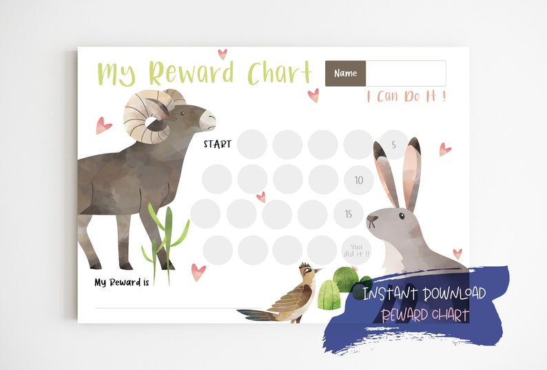 Reward Chart Printable 20 Circles Sticker Chart Desert Animal_big Horn ...