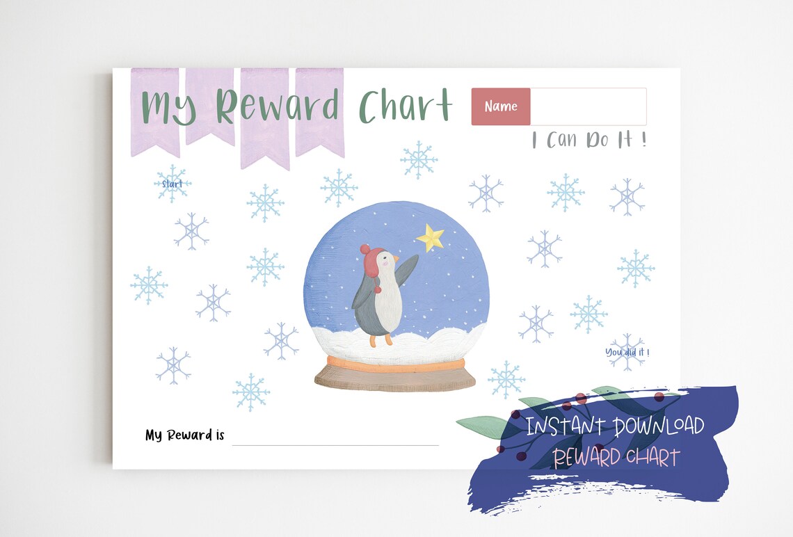 Snowball Reward Chart 20 Snowflakes Printable Sticker Chart Reward ...