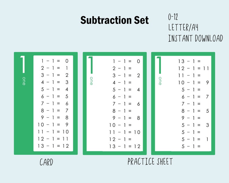 Montessori | Subtraction Chart | Subtraction Worksheets | Math Skills ...