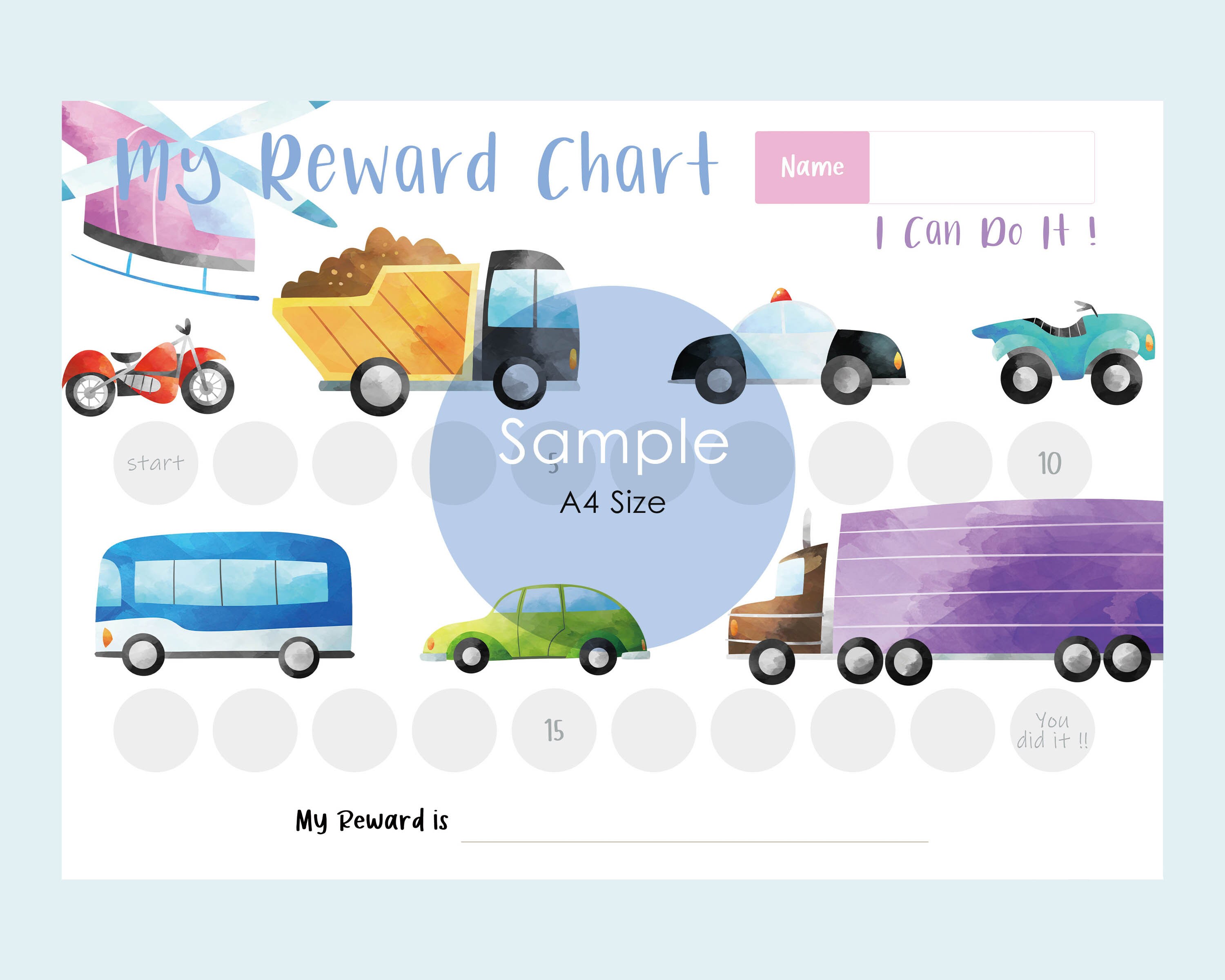 Transportation Reward Chart Car Sticker Chart Printable Reward Chart ...