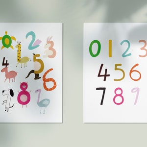 Set of 2 Animal Number for Kids | Printable Number Art | Nursery Wall ...