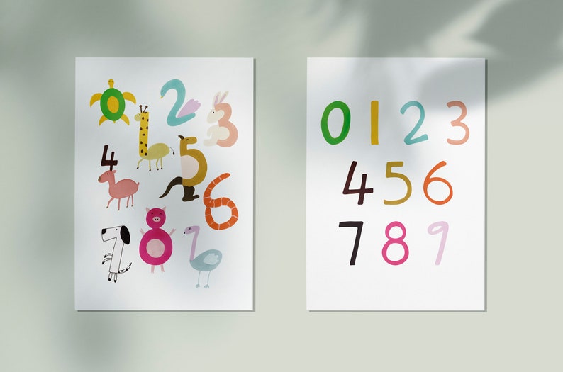 Set of 2 Animal Number for Kids | Printable Number Art | Nursery Wall ...