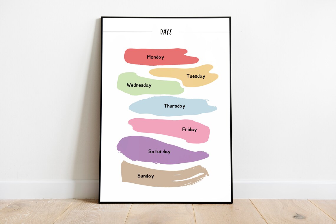 Colorful Days of the Week Printable Poster Learning Poster - Etsy