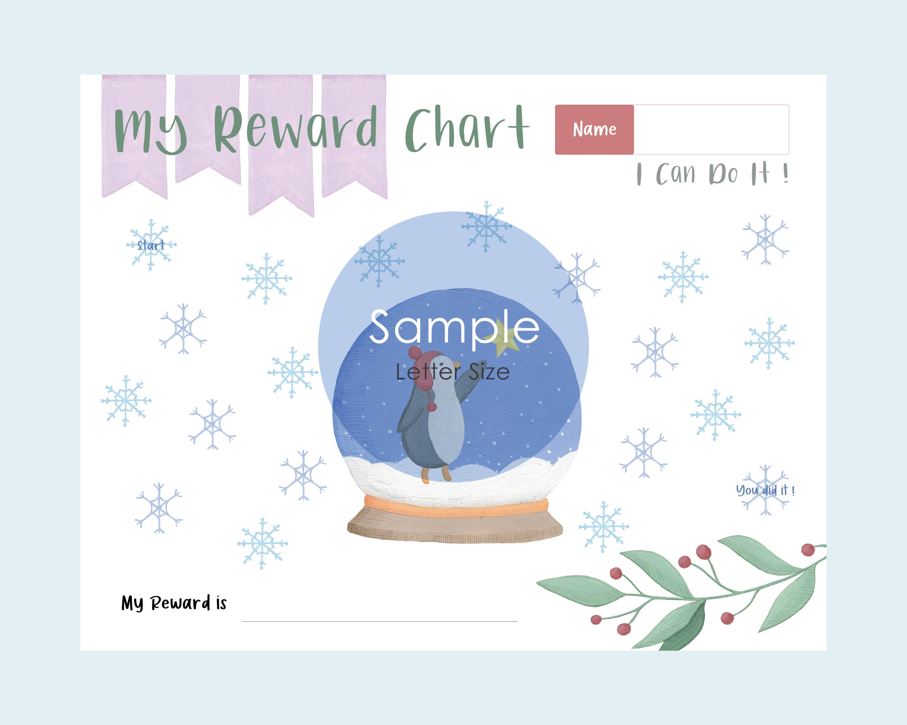 Snowball Reward Chart 20 Snowflakes Printable Sticker Chart Reward ...
