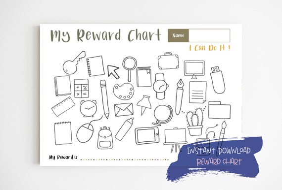 Reward Chart Printable Coloring Reward Chart School | Etsy