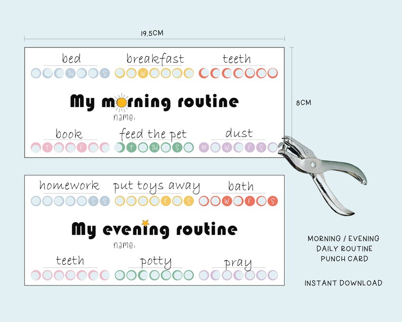 My Morning and Evening Routine Punch Cards | Printable Daily Chores ...