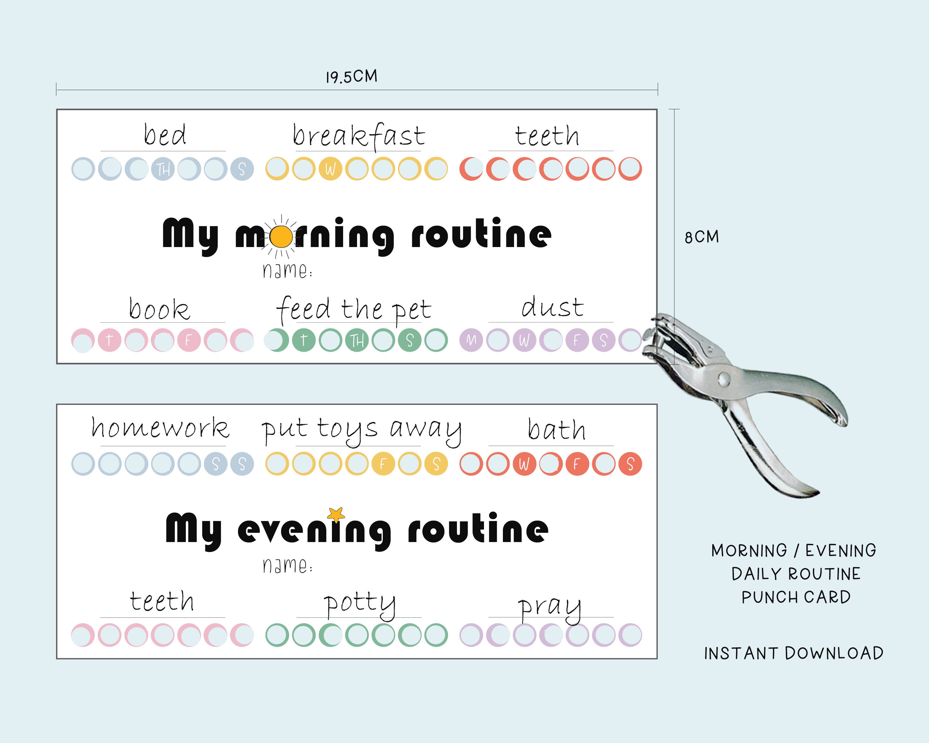 My Morning and Evening Routine Punch Cards | Printable Daily Chores ...