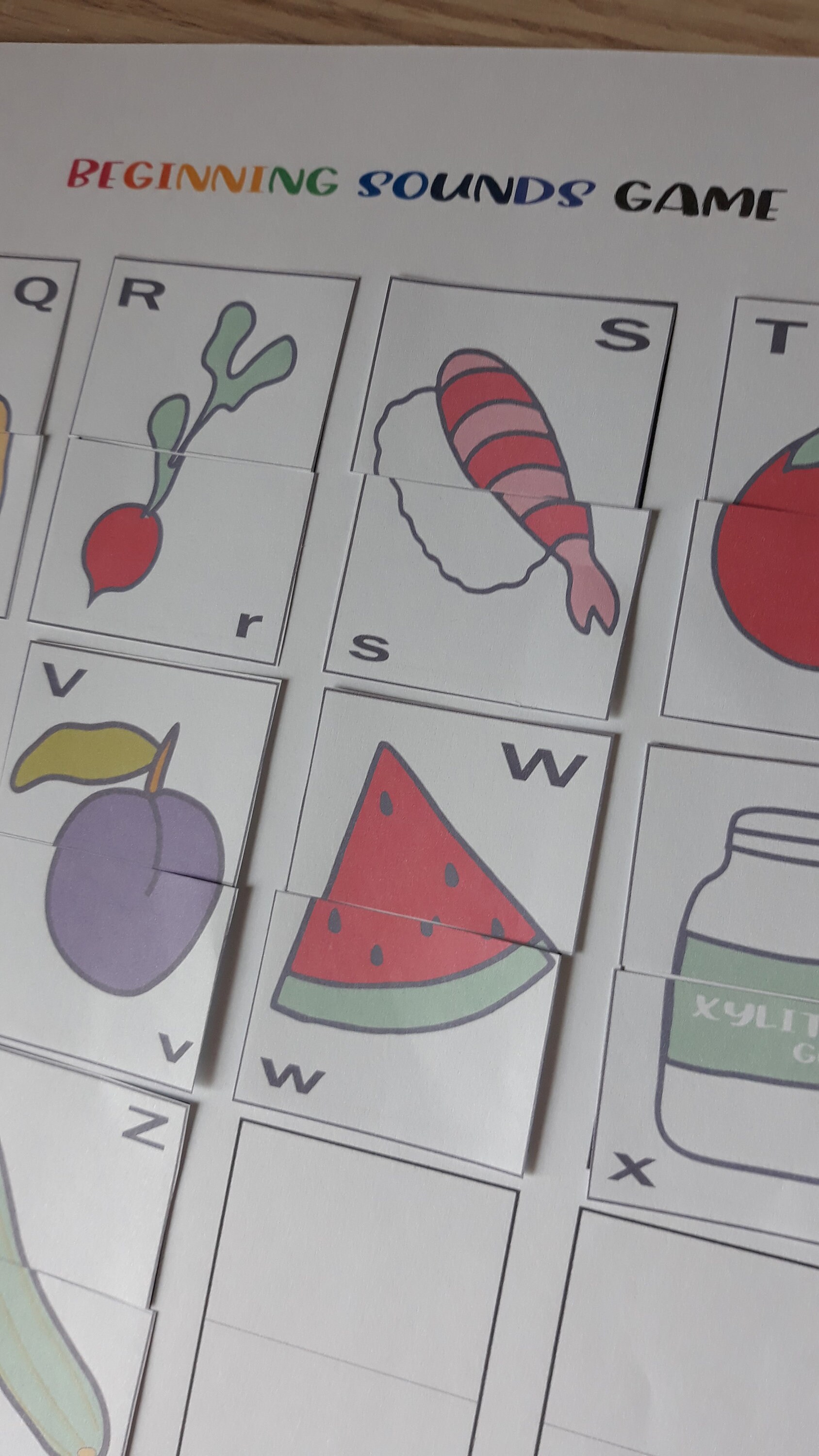 Beginning Sounds Matching Game Food Alphabet Game Preschool Curriculum ...