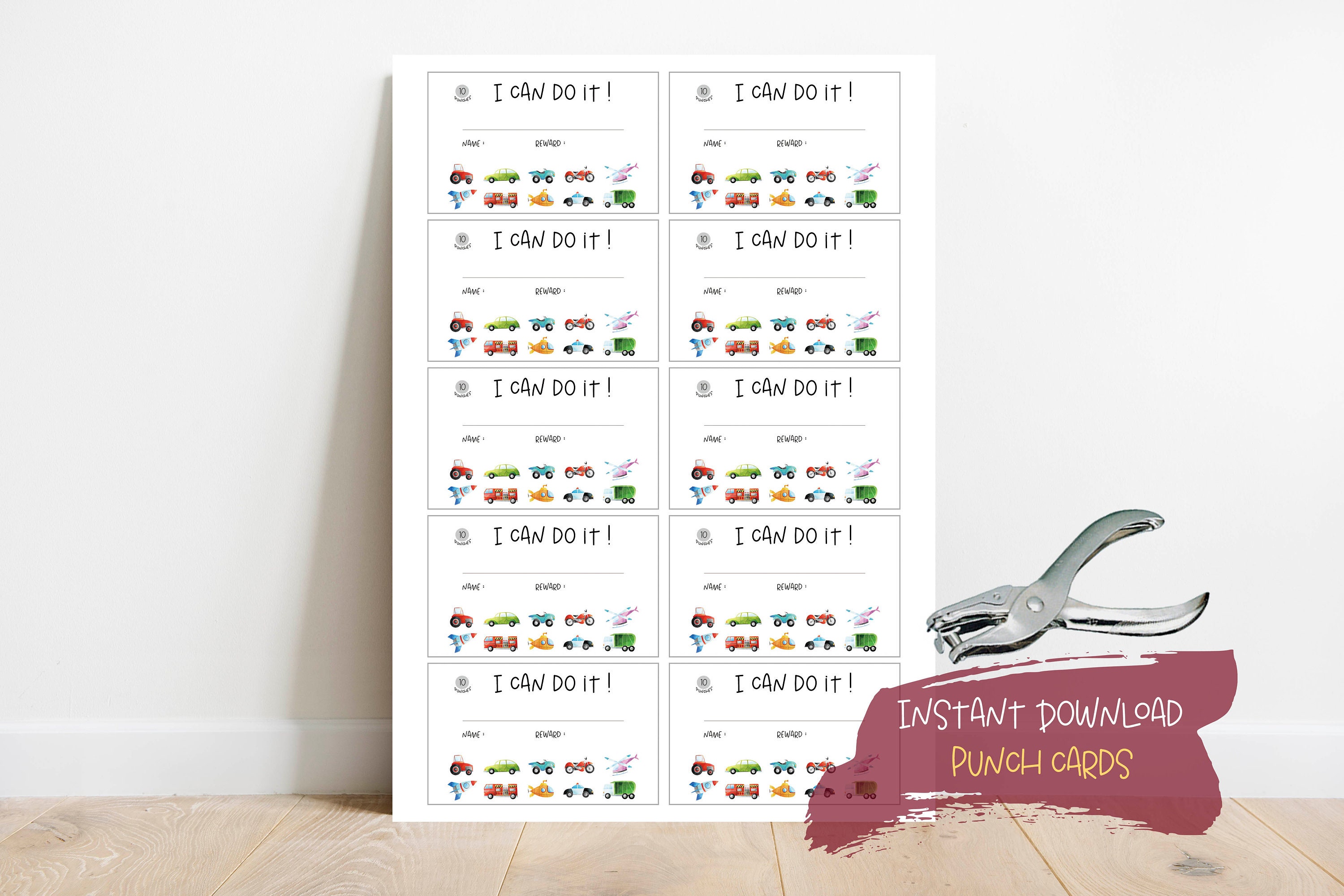 10 Punch Reward Card Printable | Good Behavior Punch Card | Punch Cards ...
