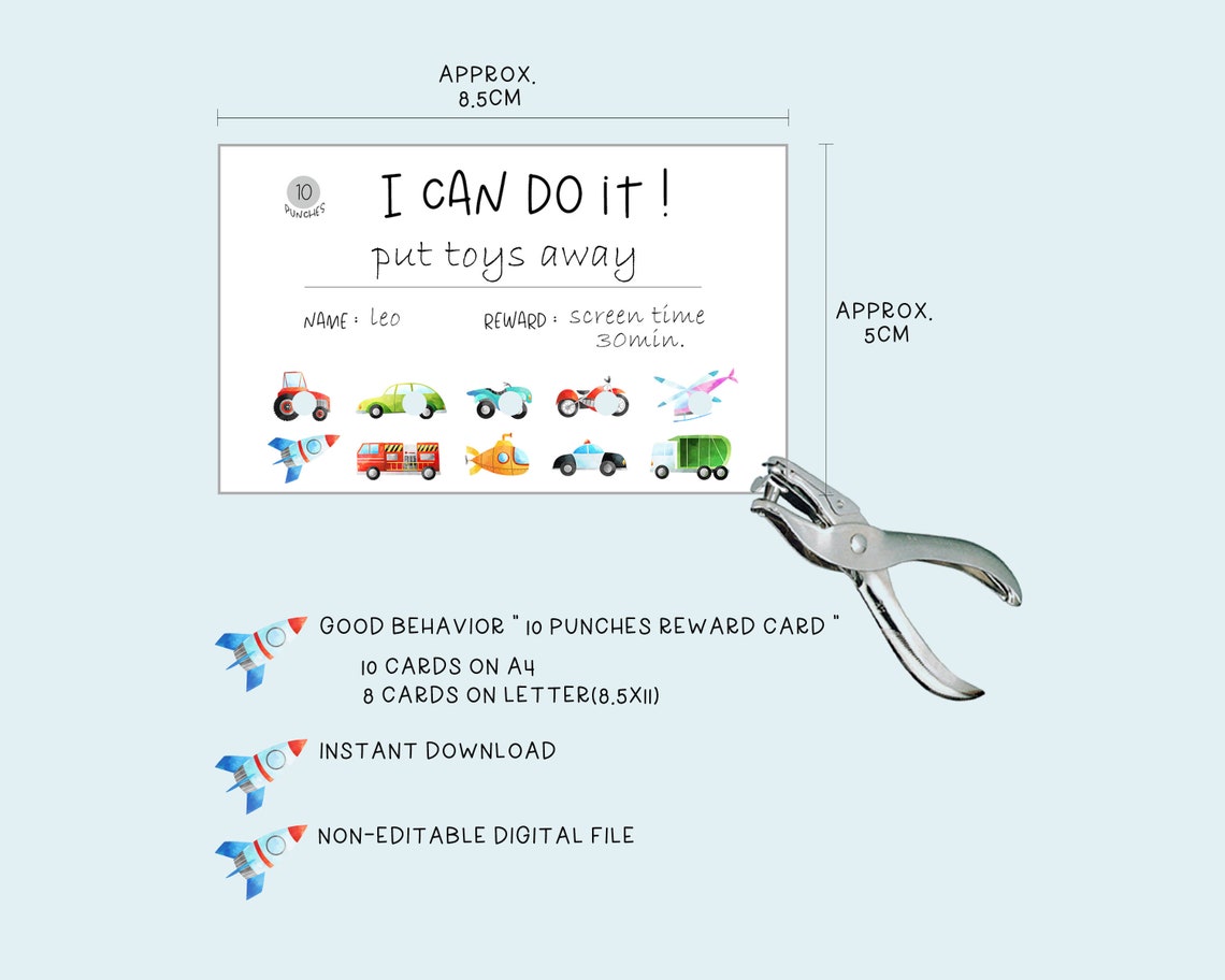 10 Punch Reward Card Printable Good Behavior Punch Card Punch Cards for ...