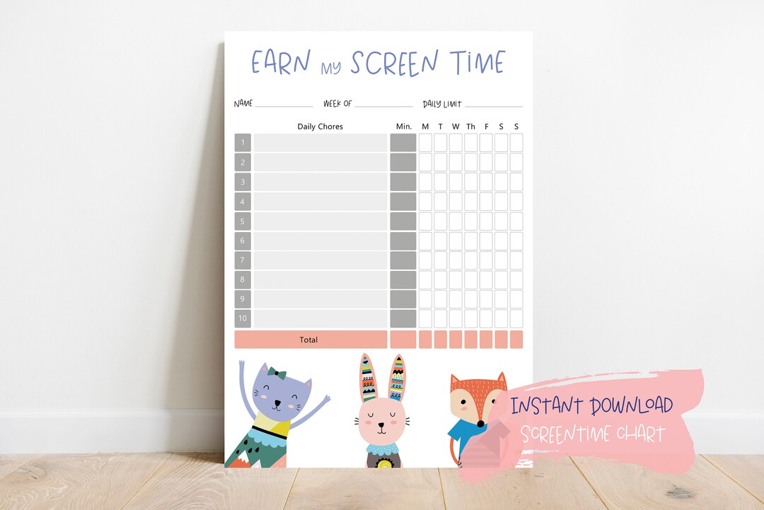 Printable Reward Chart Earn Screen Time Chart for Kids Chart for Girl ...