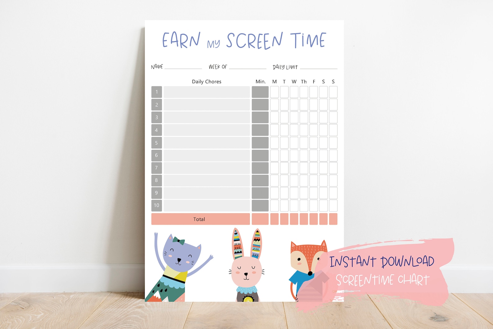 Printable Reward Chart Earn Screen Time Chart for Kids Chart for Girl ...
