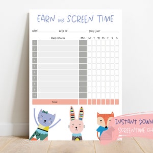Printable Reward Chart Earn Screen Time Chart for Kids Chart for Girl ...