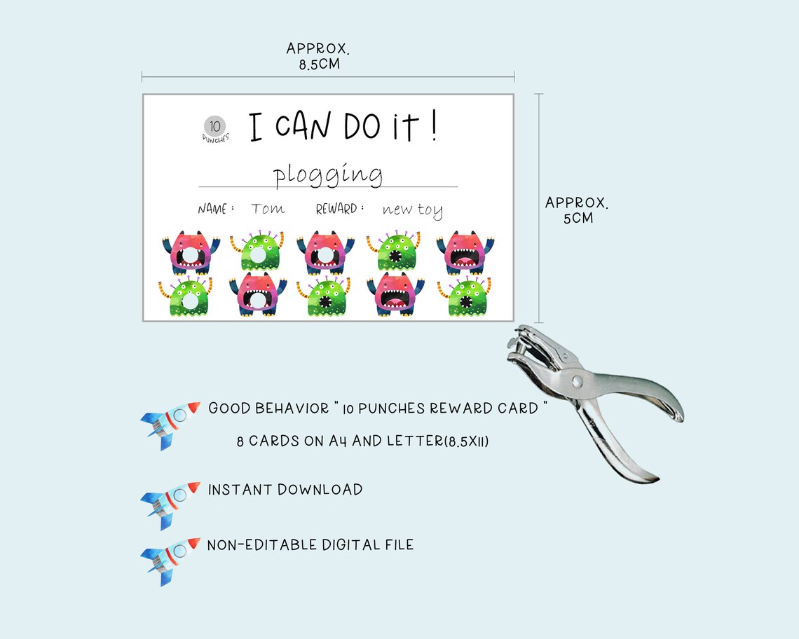Monster Punch Card 10 Punches Reward Card Printable Reward Chart Punch ...