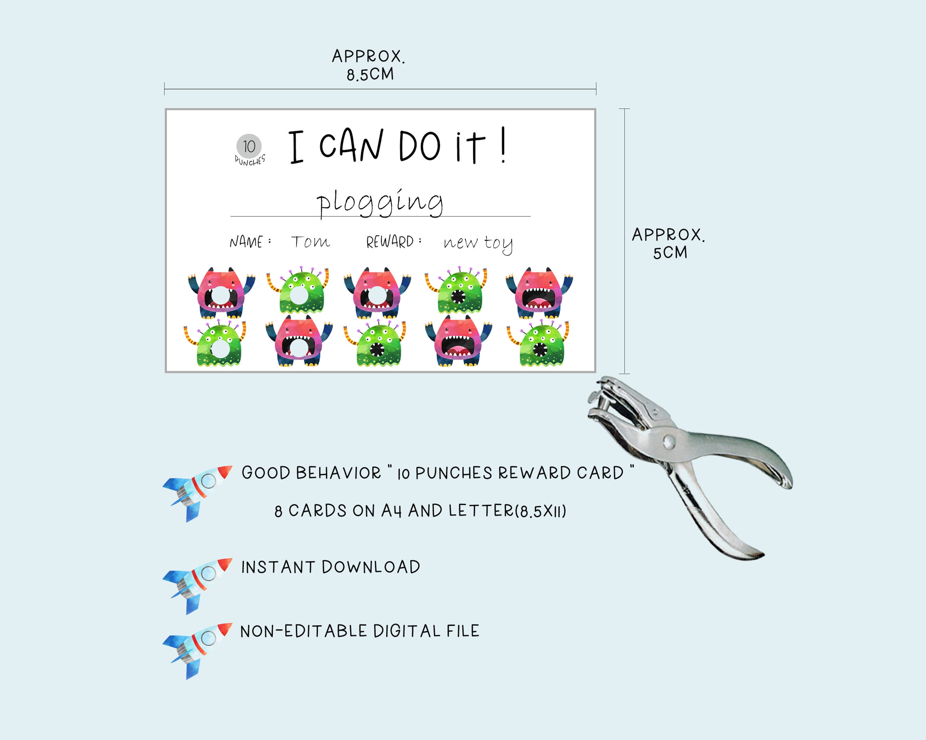 Monster Punch Card | 10 Punches Reward Card | Printable Reward Chart ...
