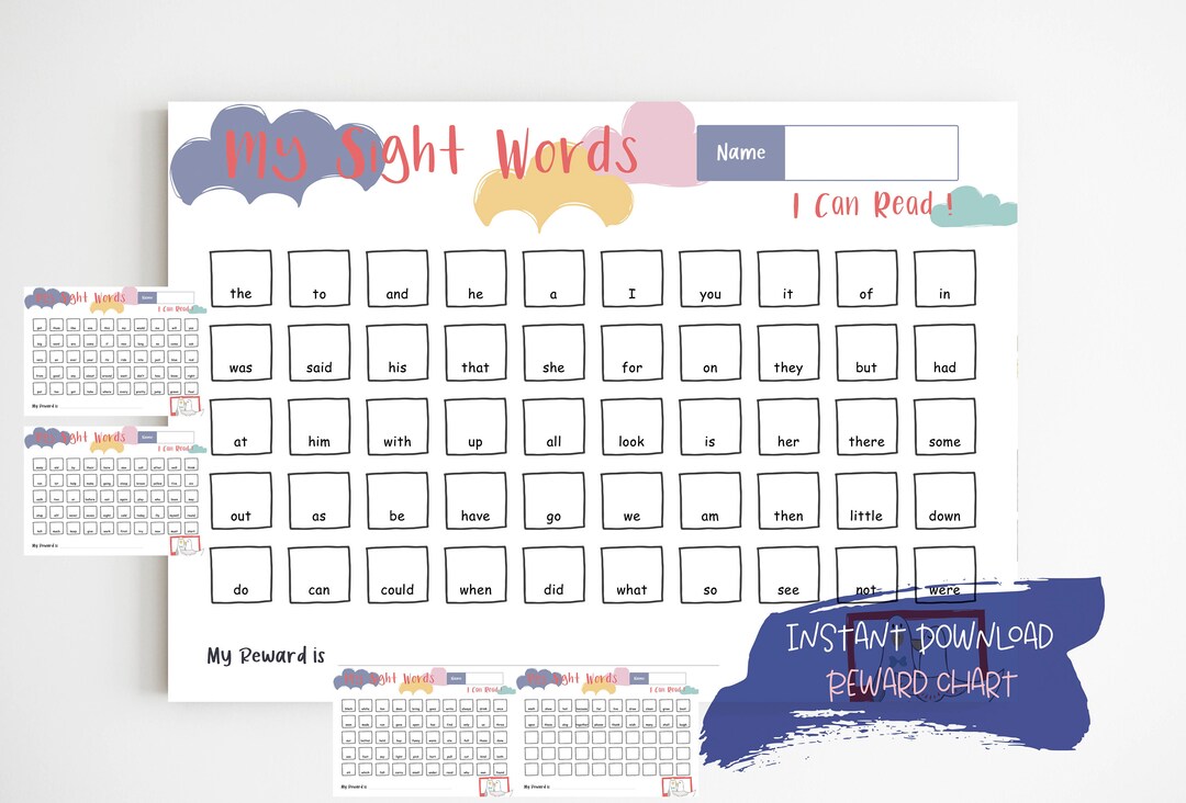 Sight Words Printable | Dolch Word List 220 | Reward Chart | Sticker ...
