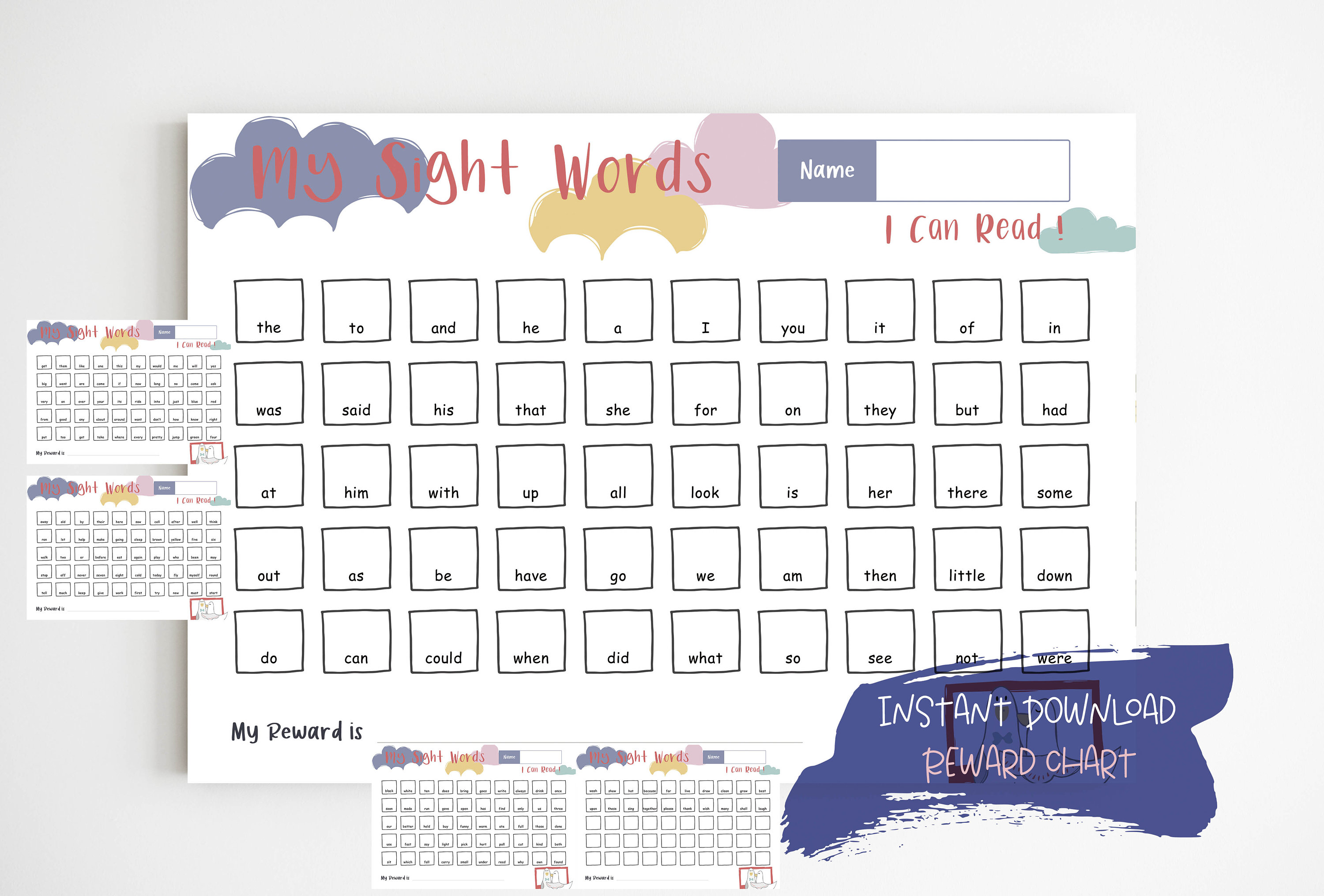 Sight Words Printable | Dolch Word List 220 | Reward Chart | Sticker ...
