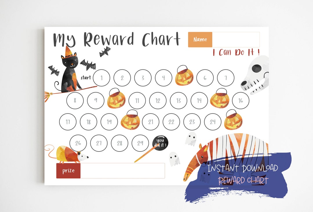 Halloween Reward Chart 30 Circles Sticker Chart Printable - Etsy