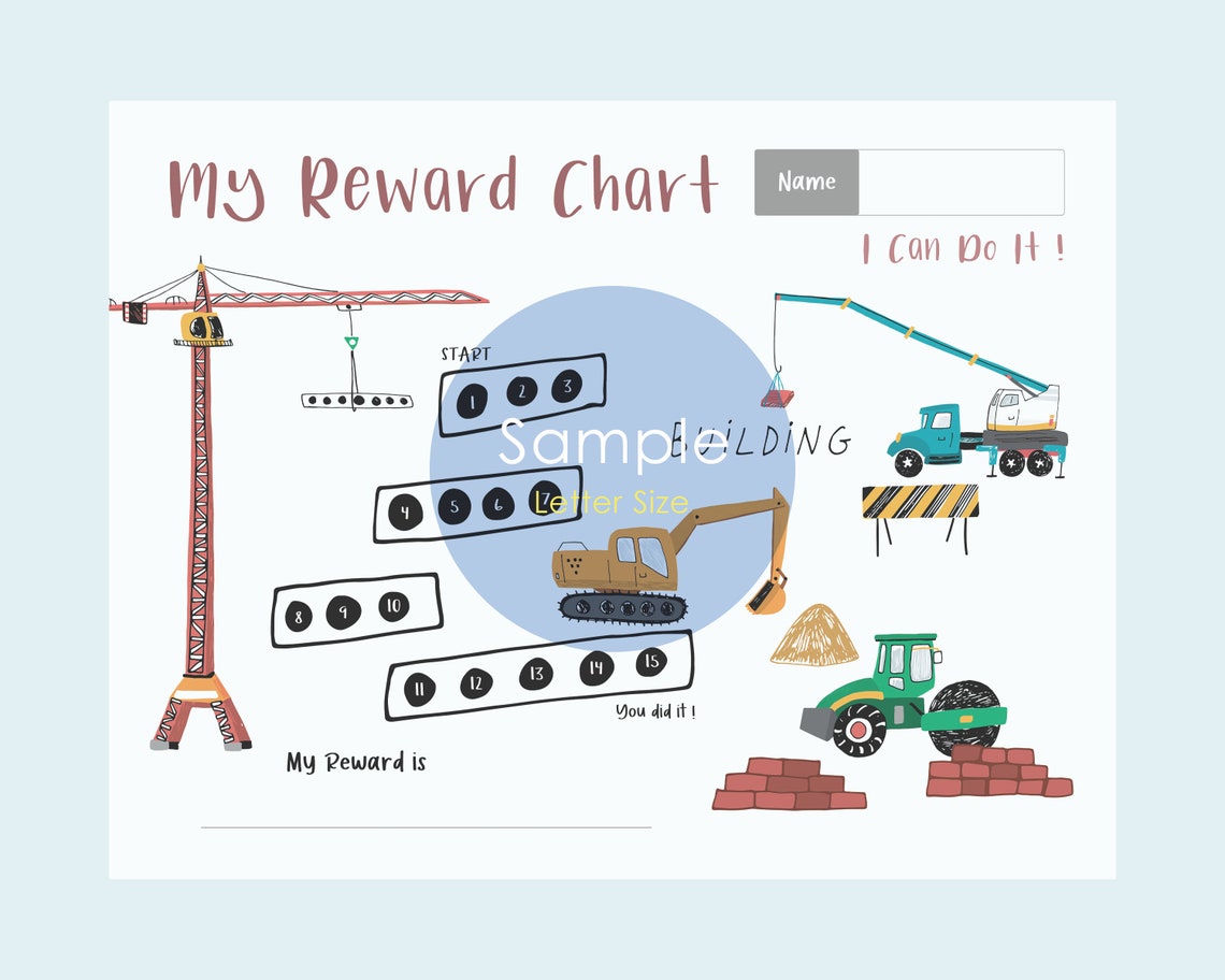 Construction Reward Chart for Kids | Printable Reward Chart | Reward ...