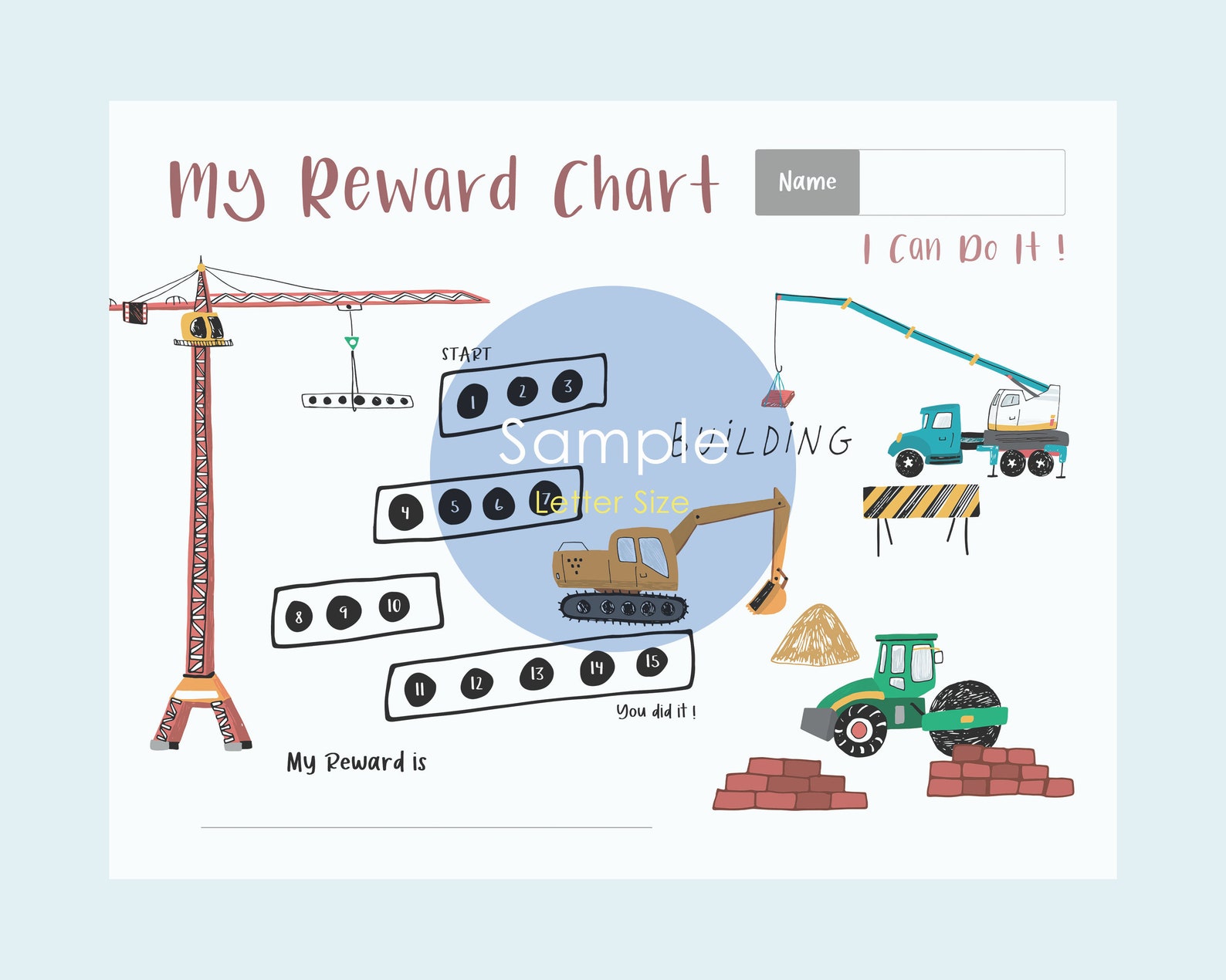 Construction Reward Chart for Kids | Printable Reward Chart | Reward ...