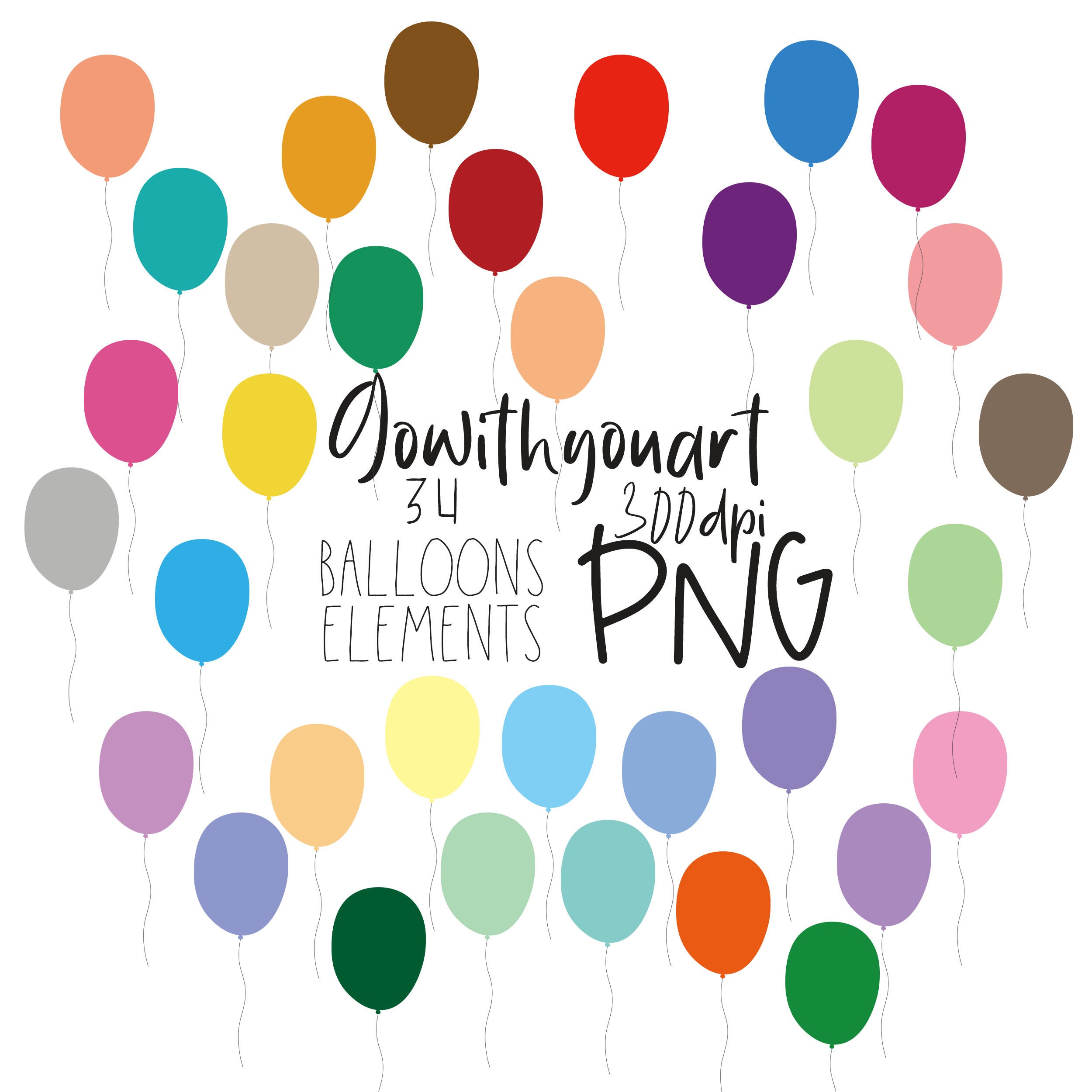 Balloons PNG Rainbow Balloon Clip Art Instant Download Commercial Use ...