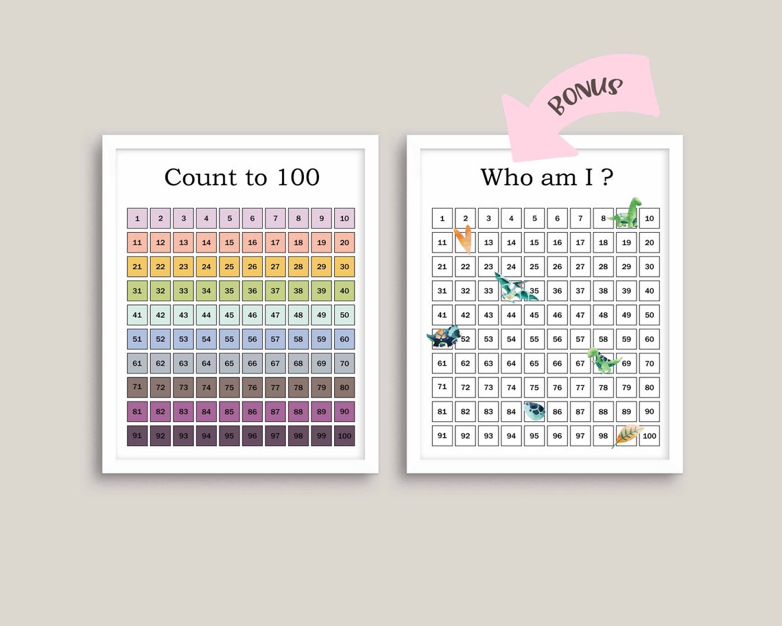 Count to 100 Number Chart Learning to Count Kids Math Activity Number ...