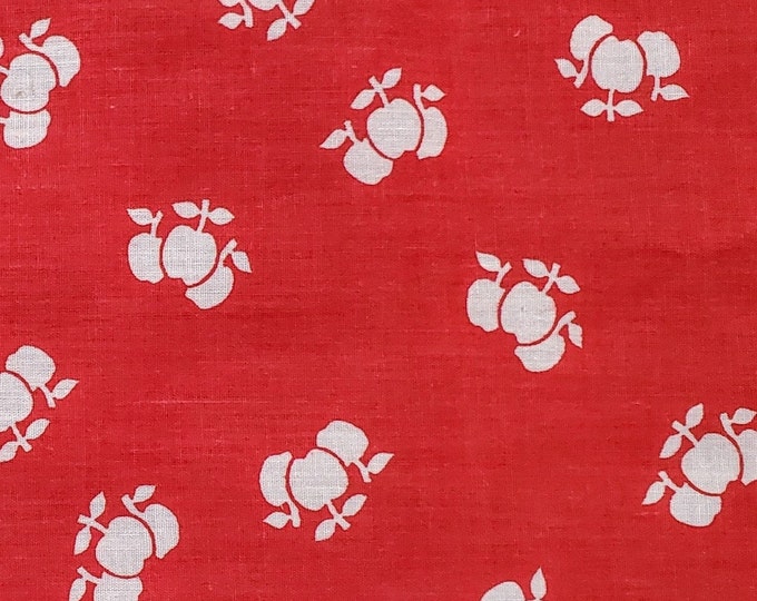 Vintage Apple Fabric, Red Apple Quilting Cotton, Fruit Fabric, Vintage ...