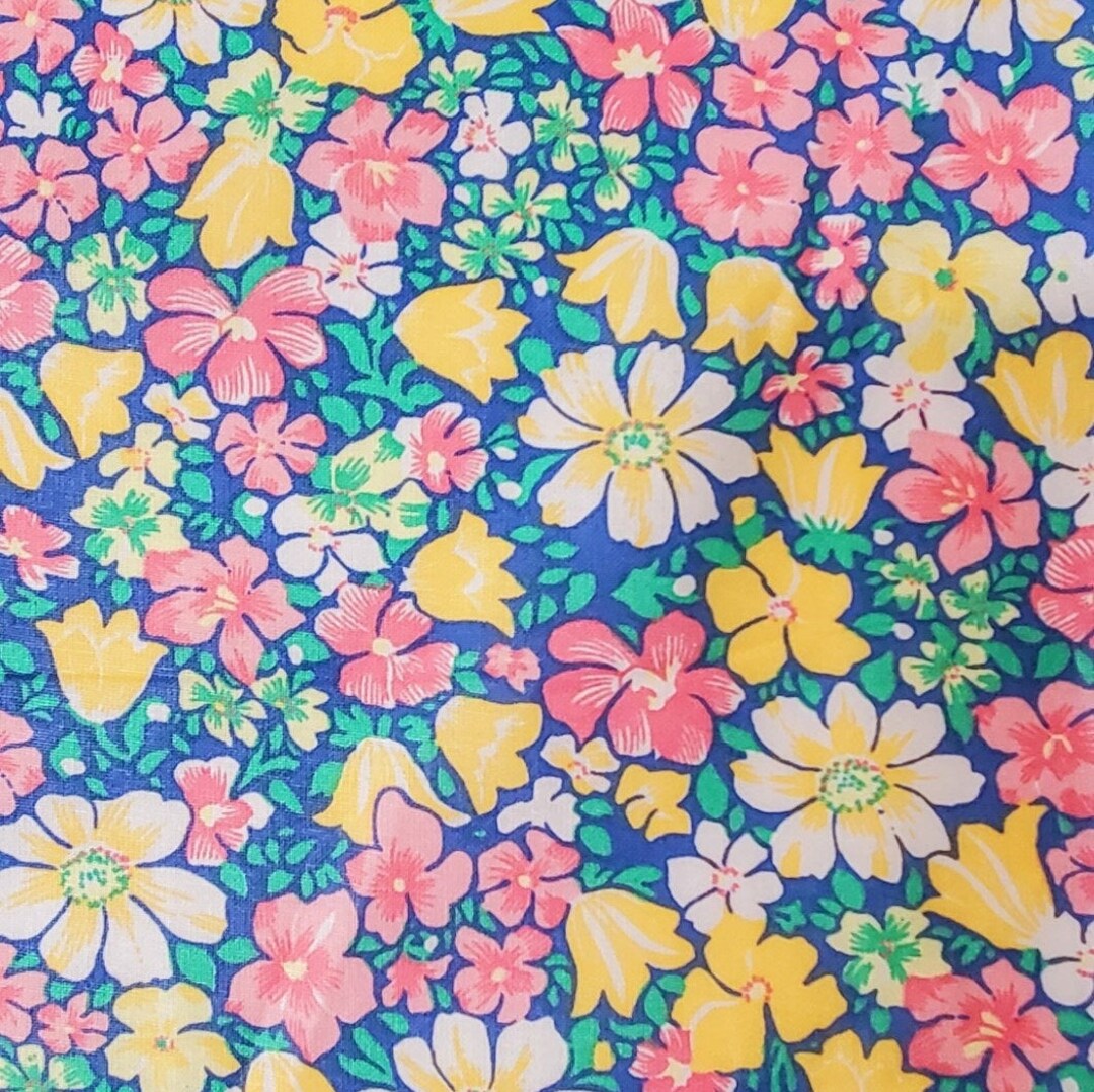 Bright Flower Print Cotton, by the Yard, Stash Builder, Vintage Look ...