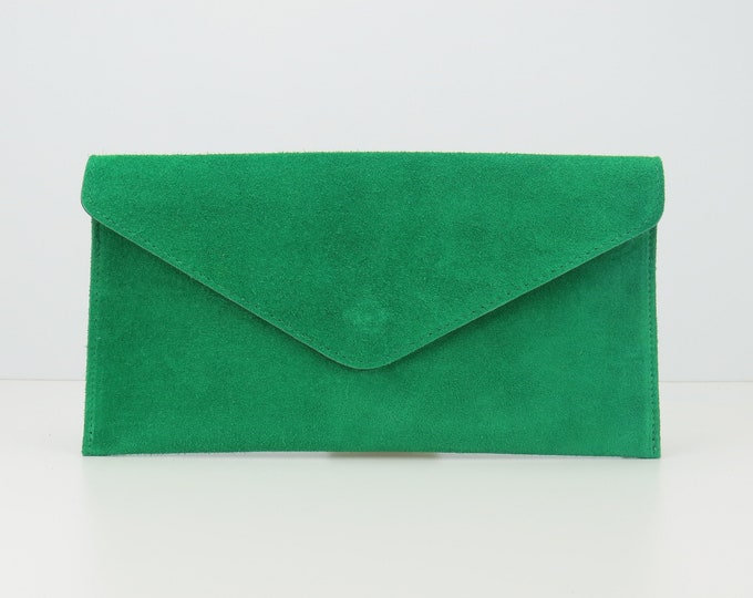 Genuine Suede Leather Evening Envelope Kelly Green Suede Clutch Bag ...