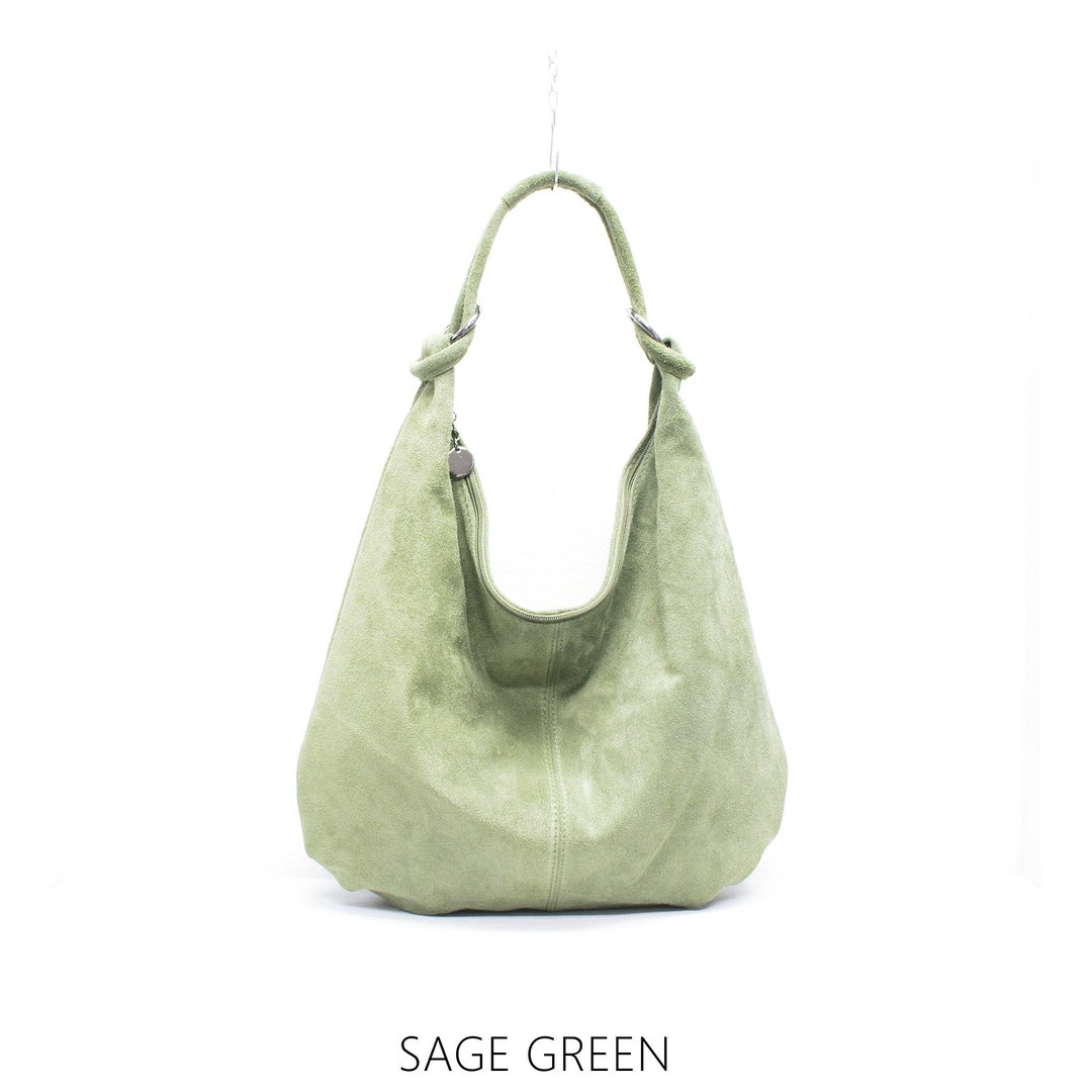 Genuine Suede Leather Sage Green Hobo Shopper Bag Everyday Practical ...