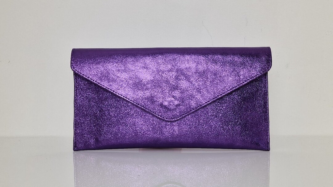 Genuine Leather Evening Envelope Metallic Purple Violet Clutch ...