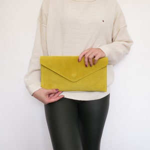 Genuine Suede Leather Evening Envelope Yellow Clutch Crossbody Shoulder ...