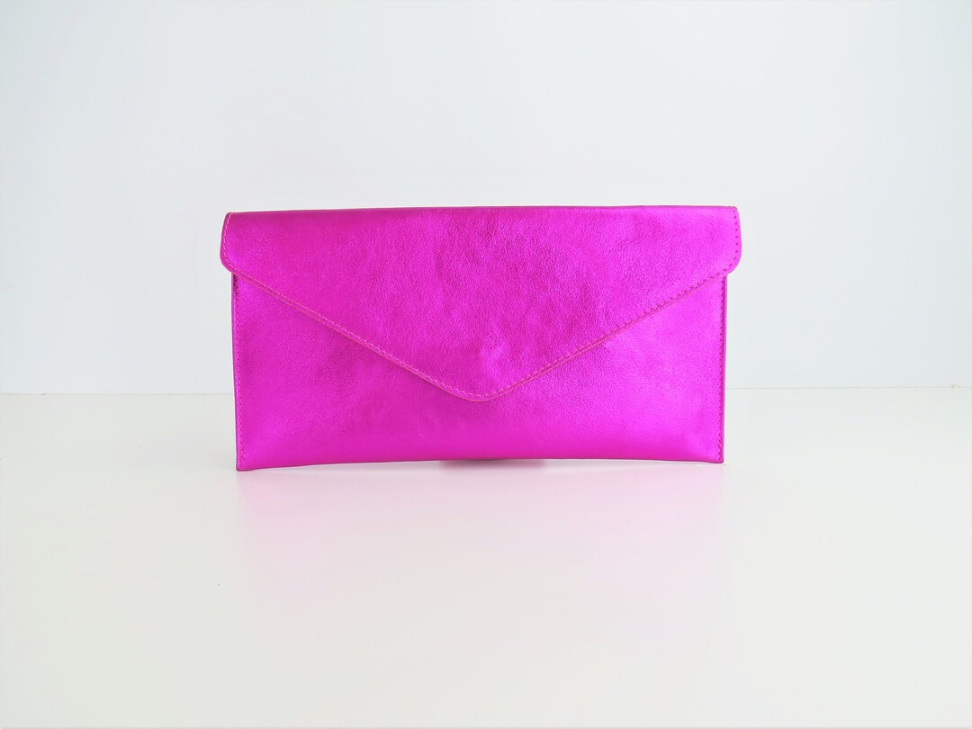 Justbagzz Genuine Leather Evening Clutch Bag Metallic Fuschia Magenta ...