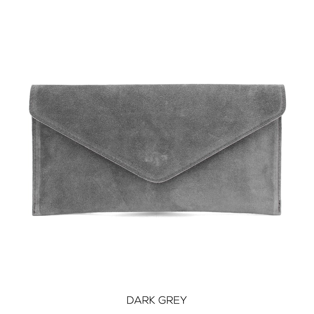 Genuine Suede Leather Evening Envelope Dark Grey Clutch Crossbody ...