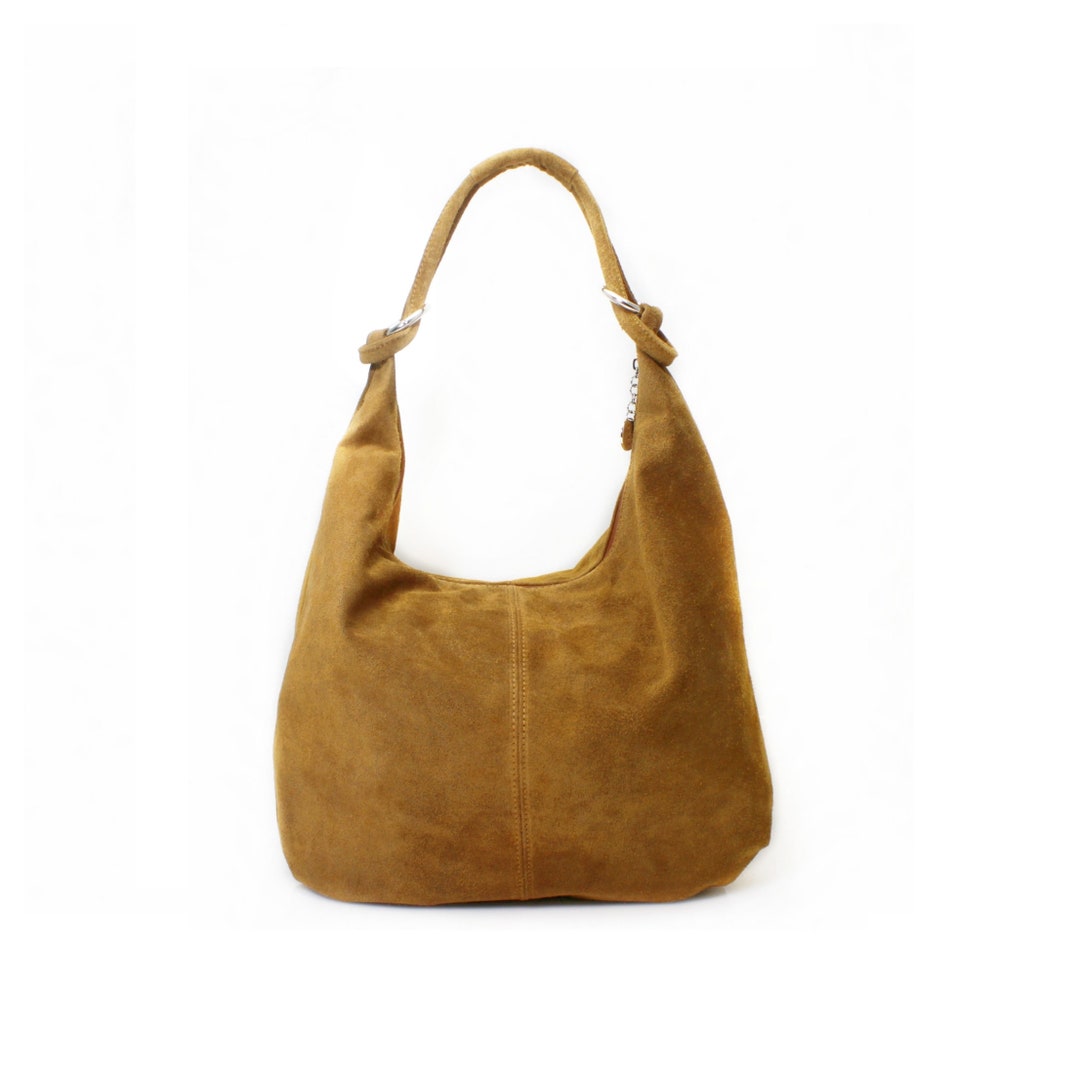 Genuine Suede Leather Dark Tan Hobo Shopper Bag Everyday Practical ...