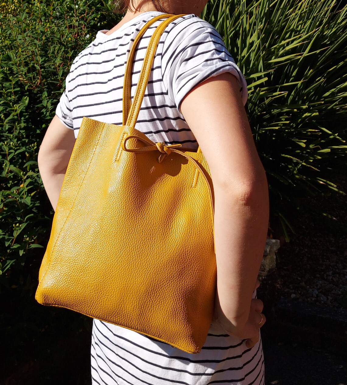 Genuine Leather Shopper Bag Medium Leather Tote Bag Pebbled | Etsy